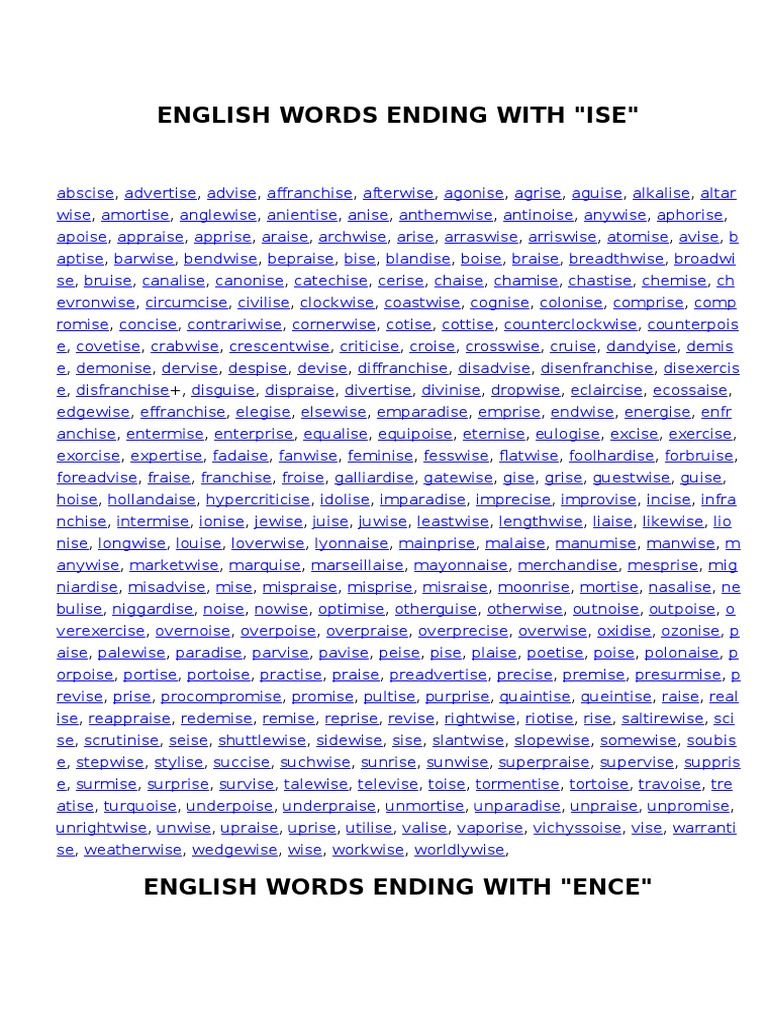 English Words Ending With | PDF | Nature