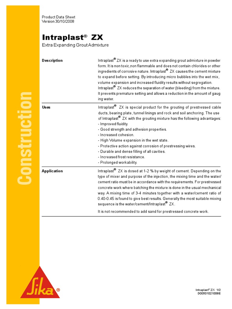 Sika PDS E Intraplast ZX | PDF | Prestressed Concrete | Concrete