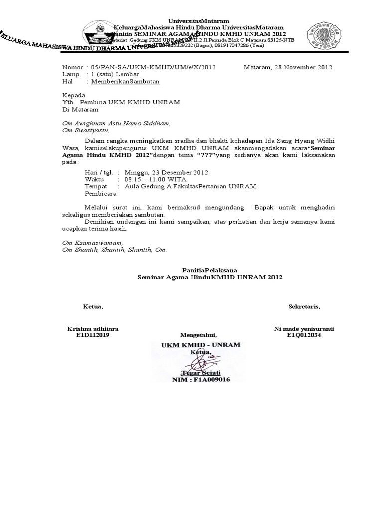 Surat Undangan Pembina KMHD | PDF
