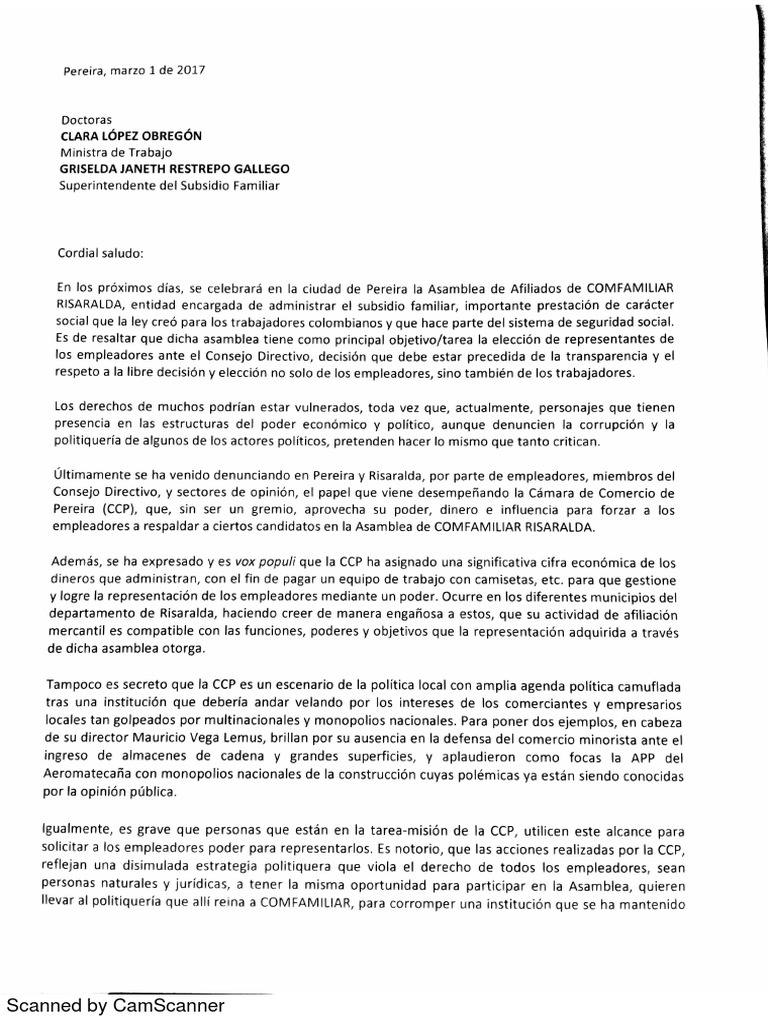 Carta Min. Trabajo Comfamiliar | PDF