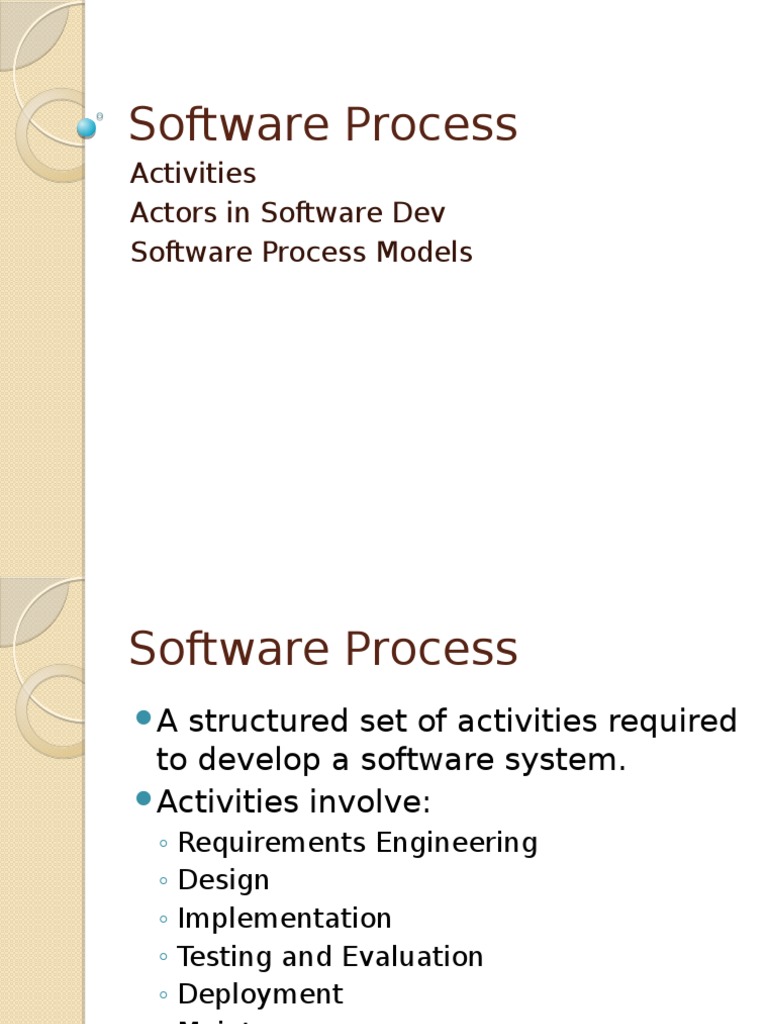 Software Process: Activities Actors in Software Dev Software Process ...