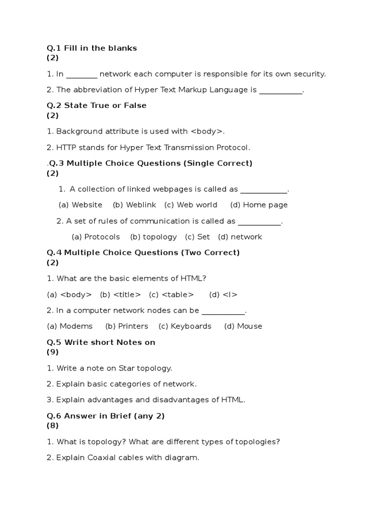 Q.1 Fill in The Blanks | PDF | Teaching Methods & Materials | Computers