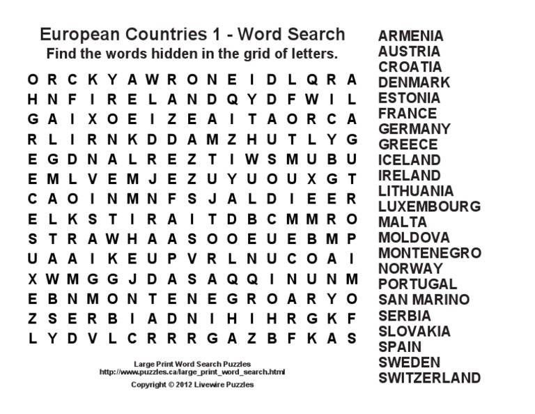 European Countries 1 LP Word Search | PDF