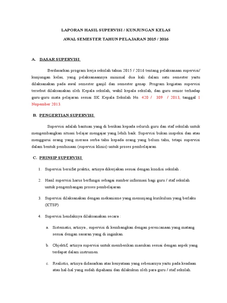 Laporan Hasil Supervisi | PDF
