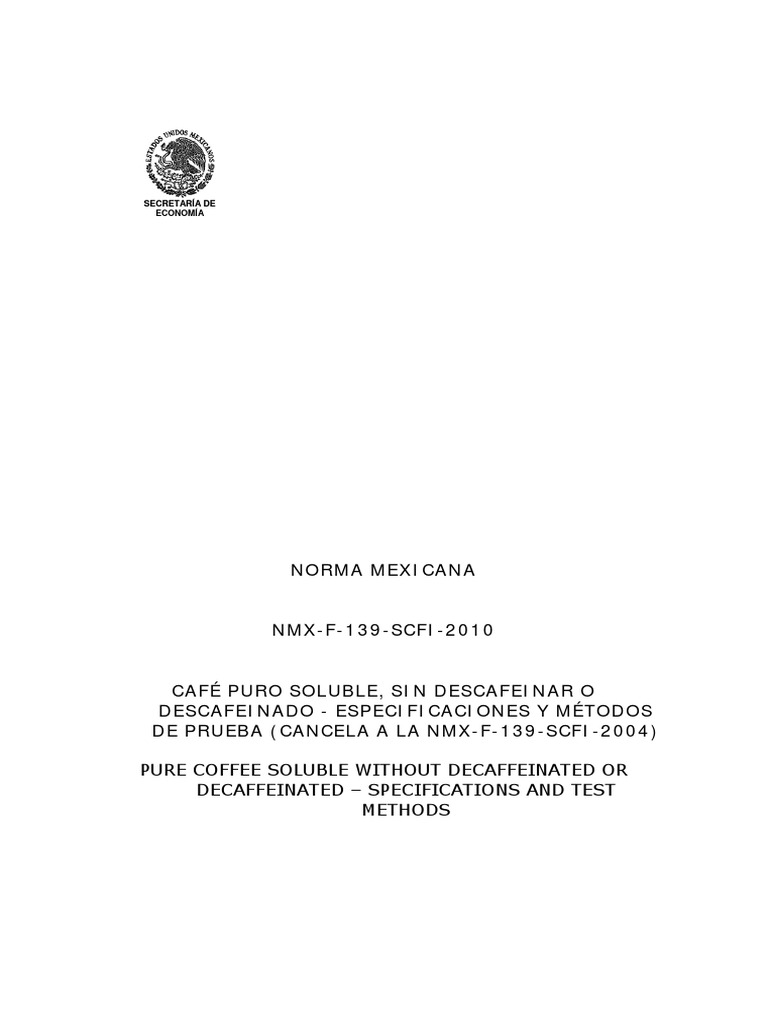 NMX F 139 Scfi 2010 PDF | PDF | café | Cromatografía líquida de alto ...