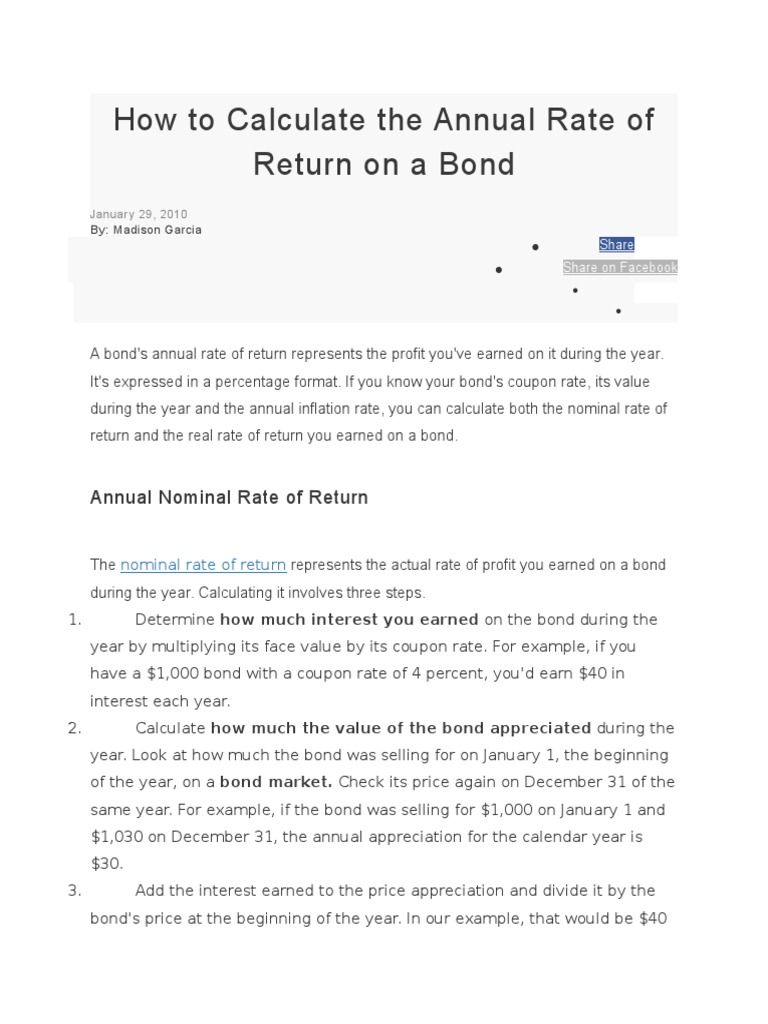 How to calculate annual bond return | PDF | Bonds (Finance) | Interest