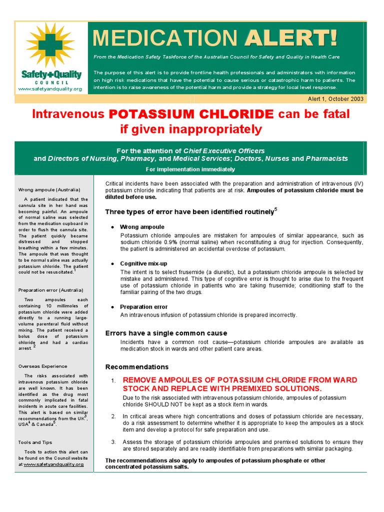 KCL Medication Safety Alert | PDF | Pharmacy | Intravenous Therapy