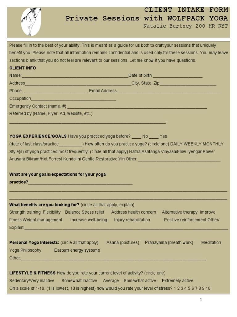 WOLFPACK YOGA - Private Session Intake Form | PDF | Yoga | Medicine