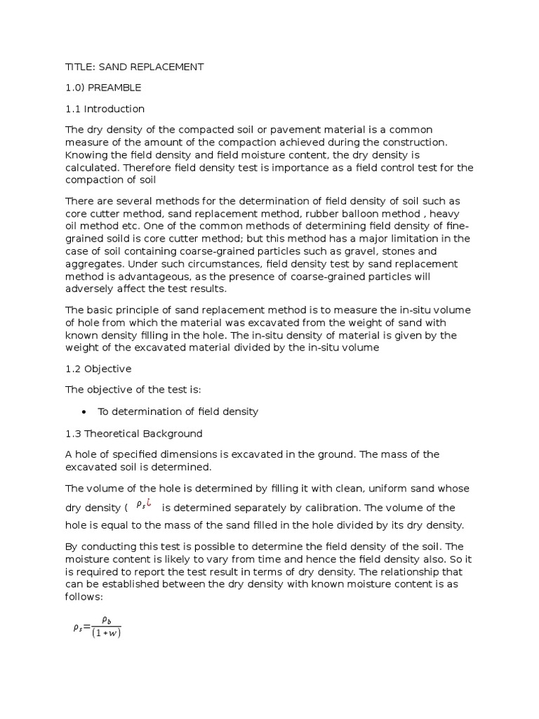 Sand Replacement Report