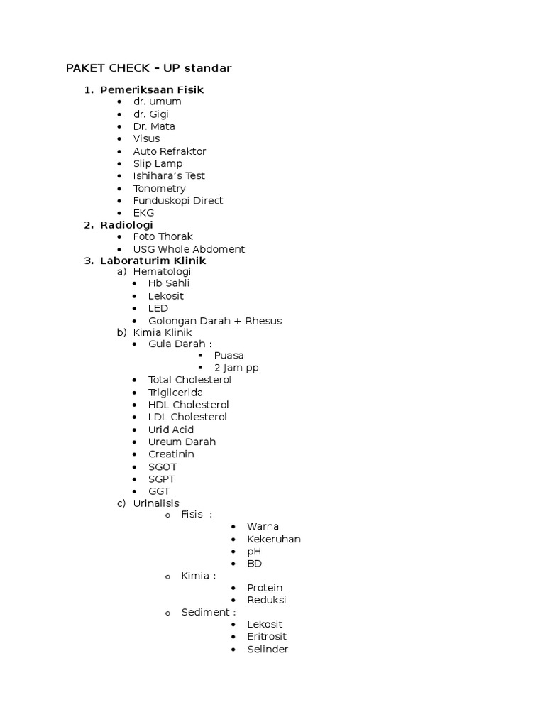 Medical Check Up Standar | PDF