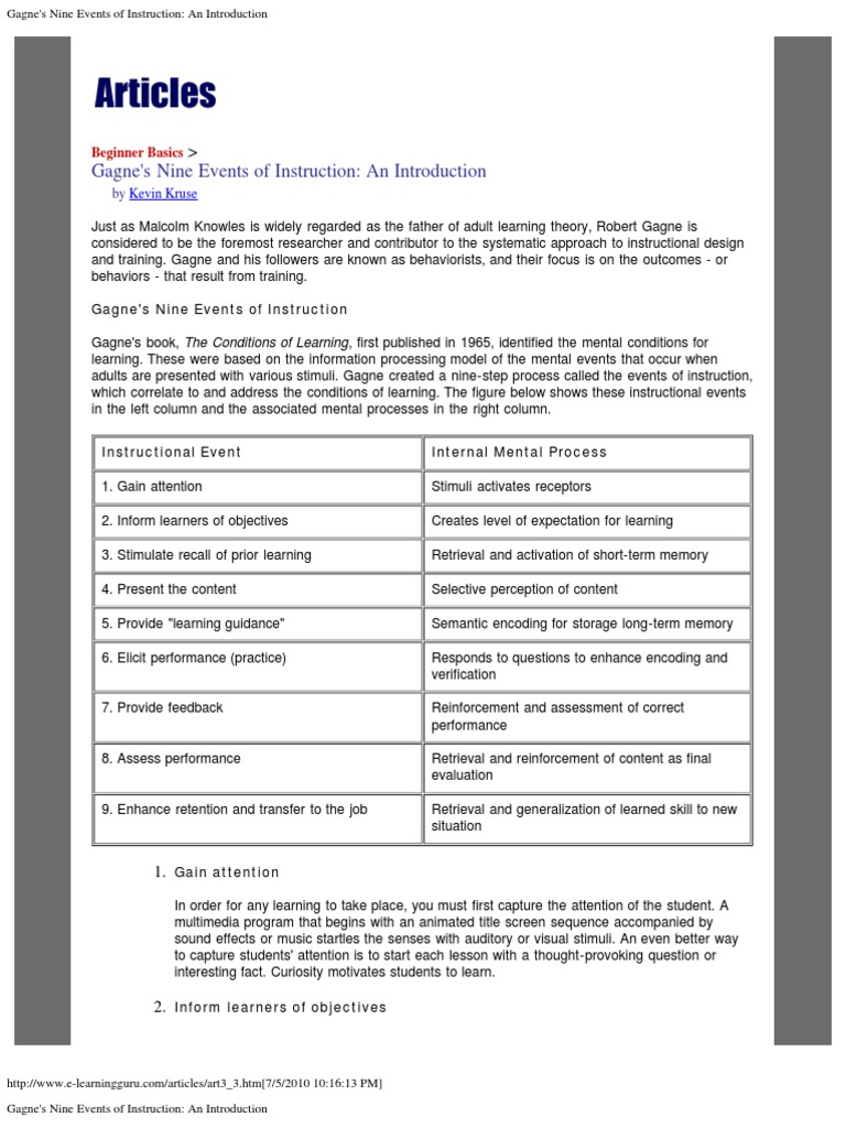 Gagne's Nine Events of Instruction Explained | PDF | Recall (Memory ...