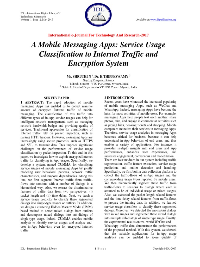 A Mobile Messaging Apps: Service Usage Classification To Internet Traffic and Encryption System ...