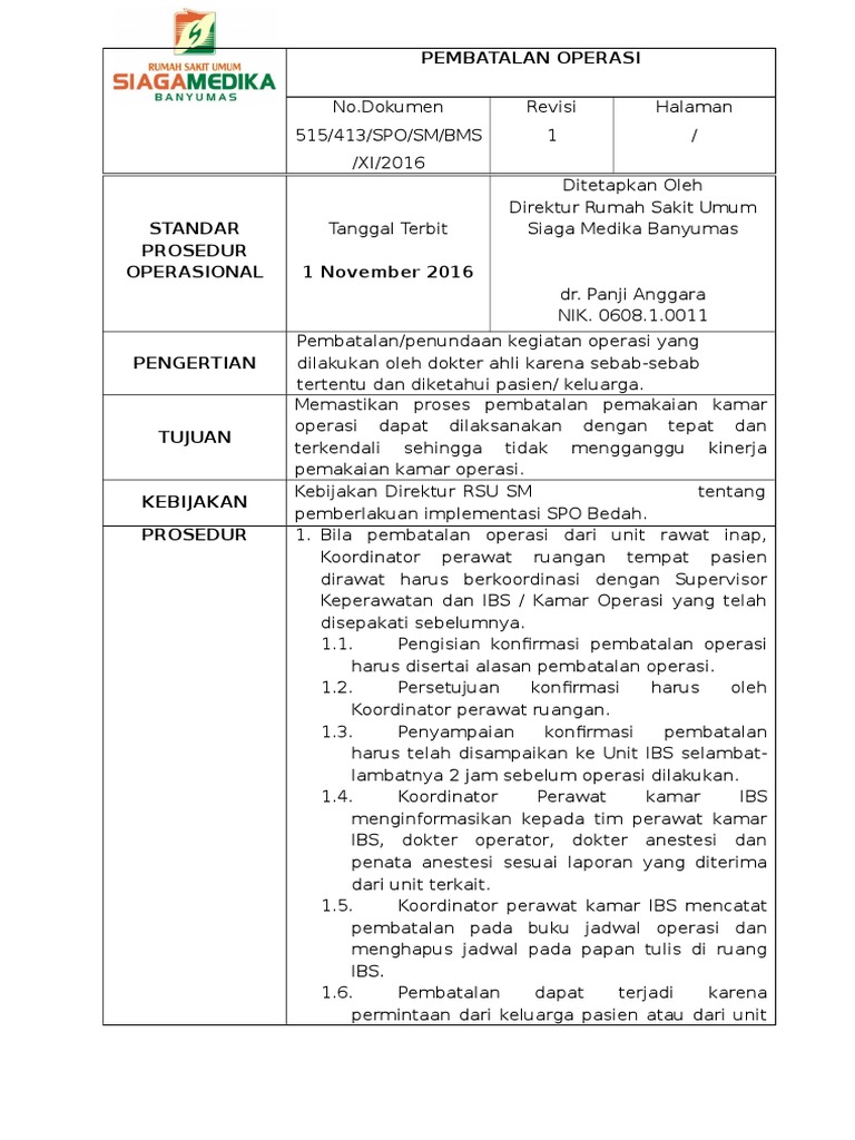 SPO Pembatalan Operasi EDIT | PDF