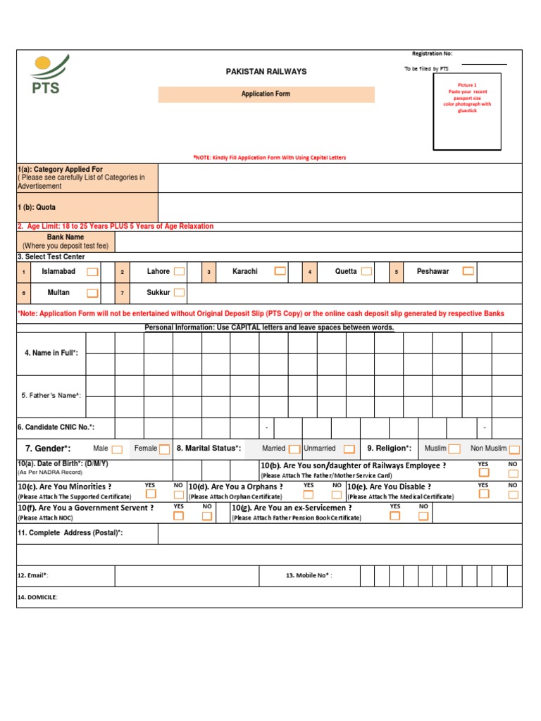 Pakistan Railways: NOTE: Kindly Fill Application Form With Using ...