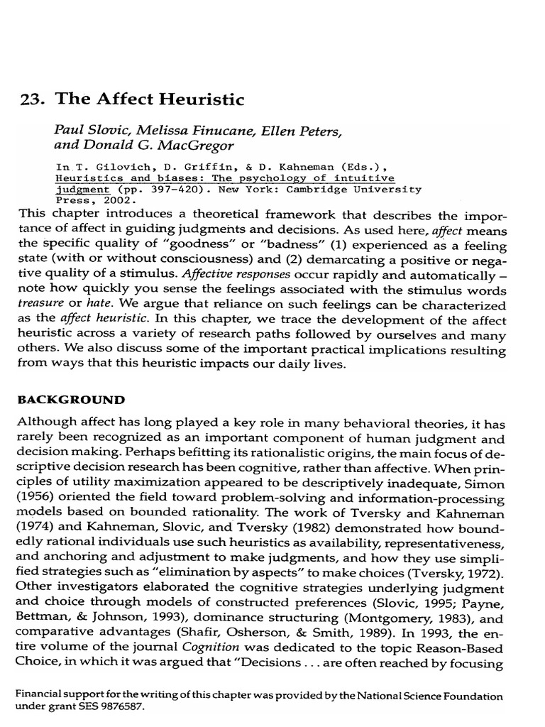 The Affect Heuristic | PDF | Affect (Psychology) | Emotions