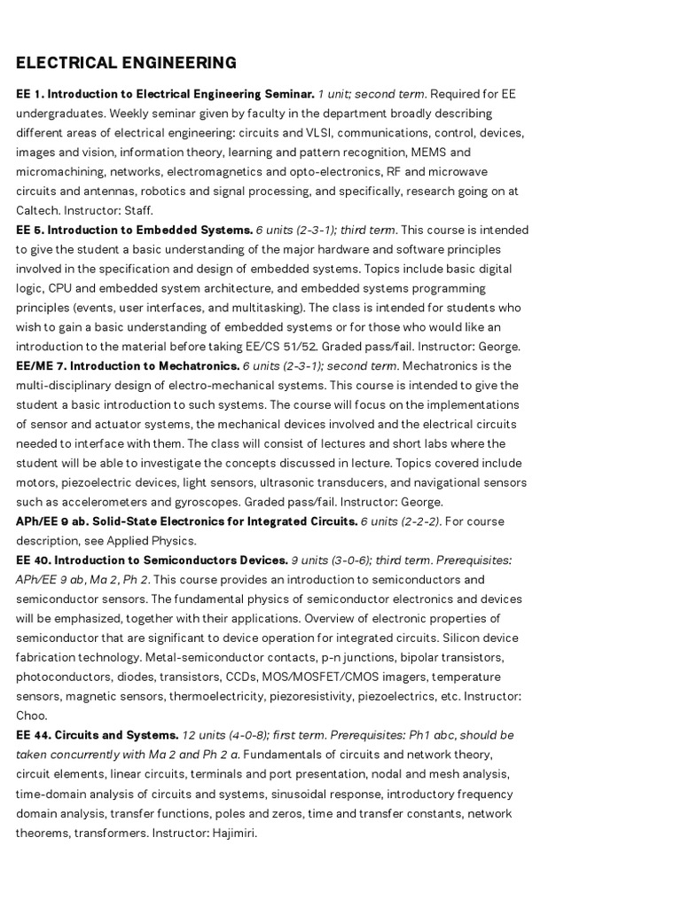 Electrical Engineering - Caltech Catalog PDF | PDF | Signal (Electrical ...