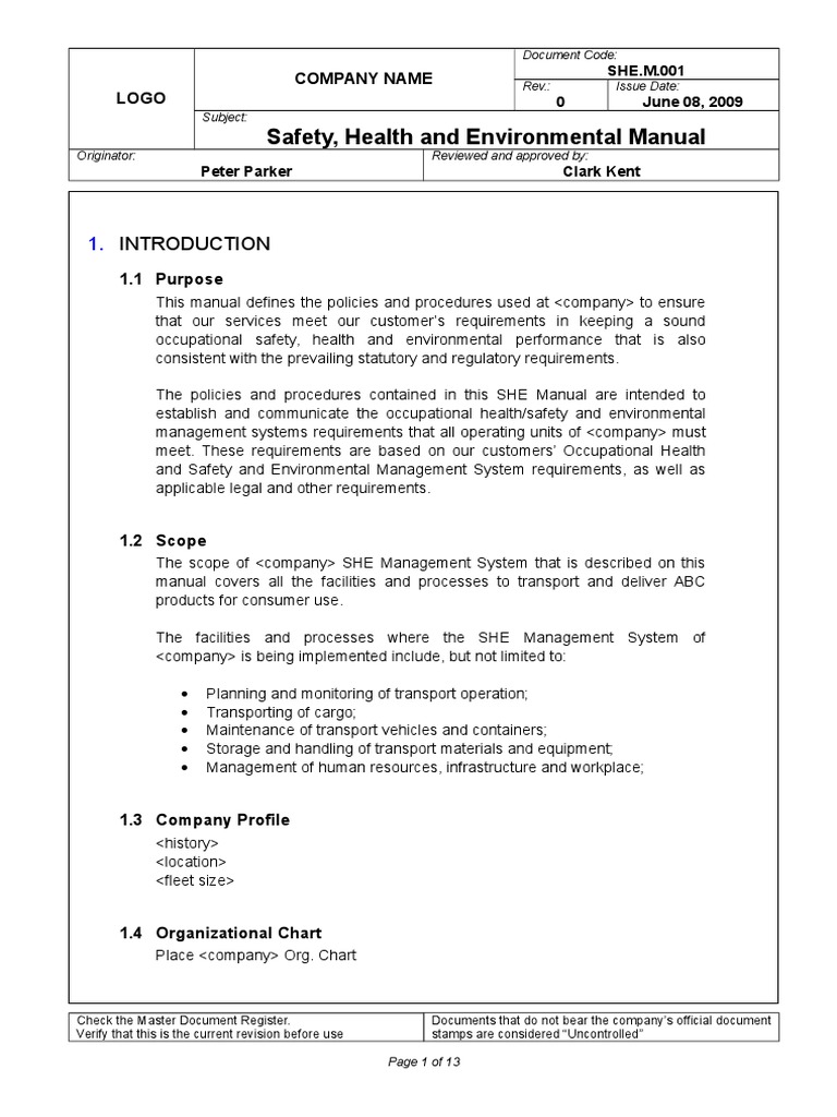Safety, Health, and Environmental Manual | PDF | Audit | Occupational ...