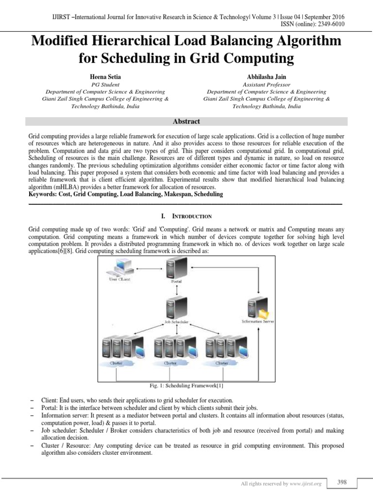 Modified Hierarchical Load Balancing Algorithm For Scheduling In Grid Computing Economic And Time