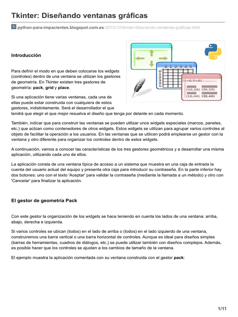 Tkinter Diseñando Ventanas Gráficas | PDF | Ventana (informática) | Widget (Gui)