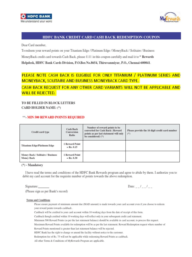 Cashback Redemption Form | PDF | Credit Card | Loyalty Program