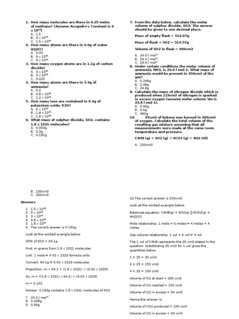 Moles Test | Mole (Unit) | Properties Of Water