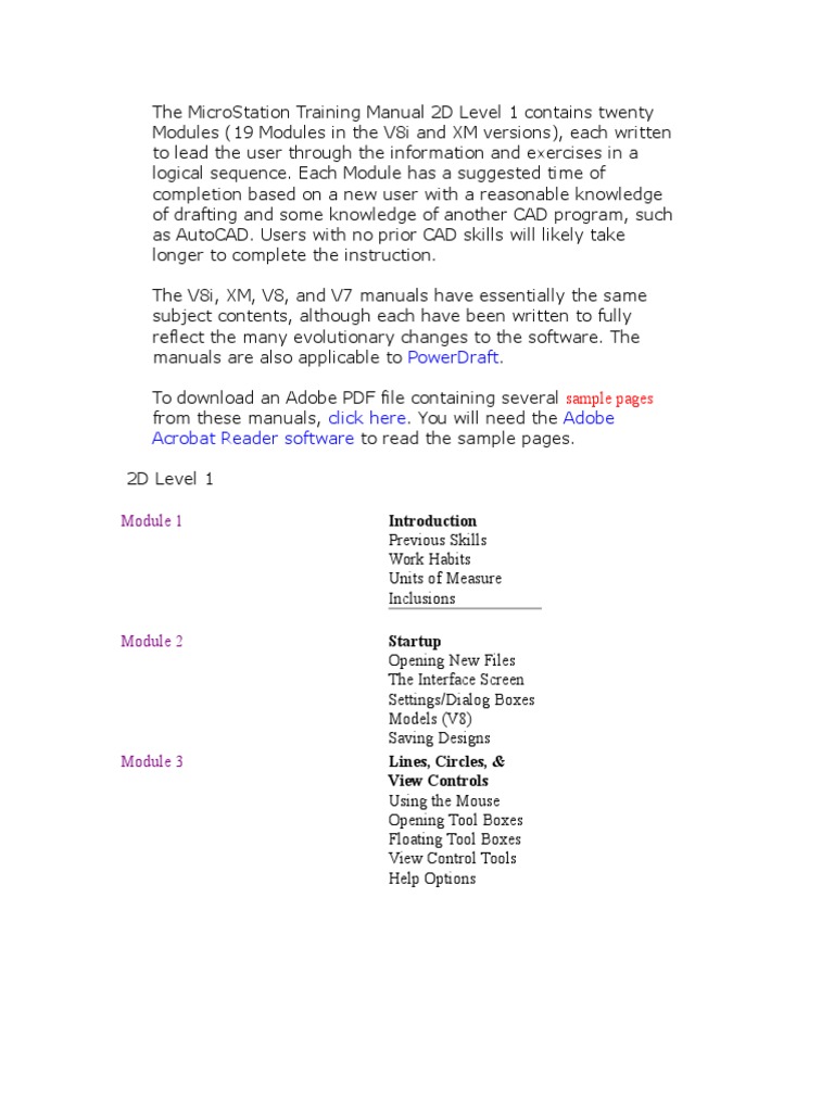 The MicroStation Training Manual 2D Level 1 Contai | PDF | Computing ...