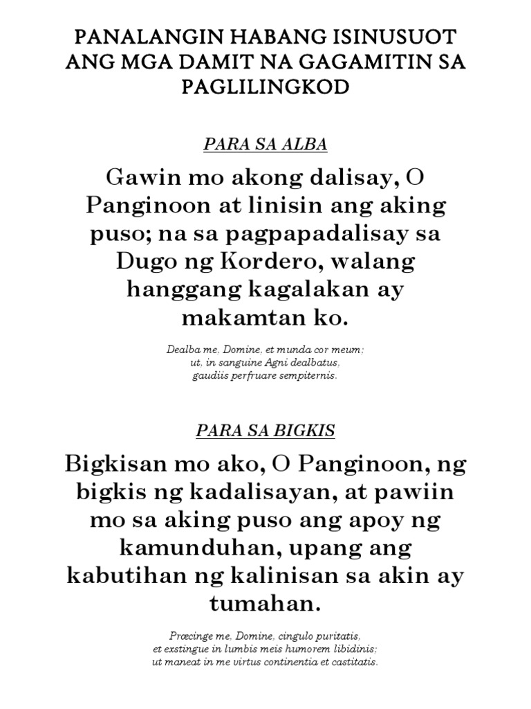 Vesting Prayers Tagalog | PDF