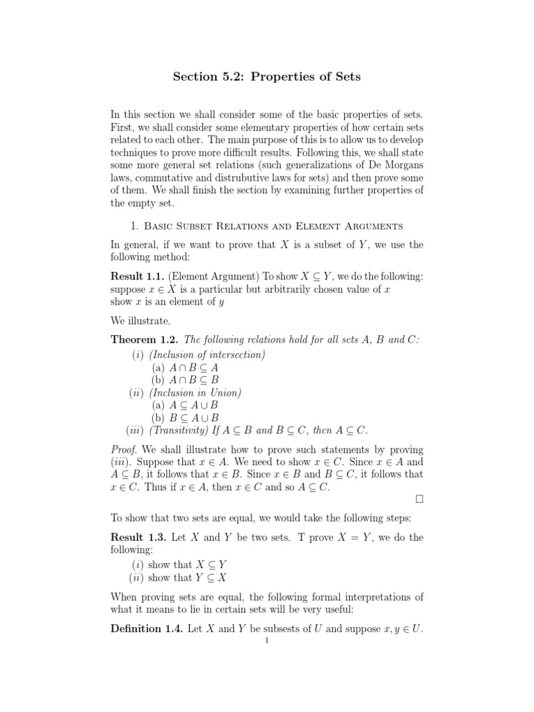 Section 5.2: Properties of Sets | PDF | Mathematical Proof | Theorem