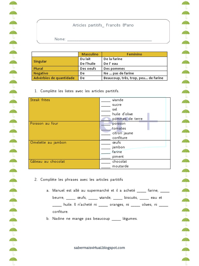 Exercices sur les articles partitifs | PDF