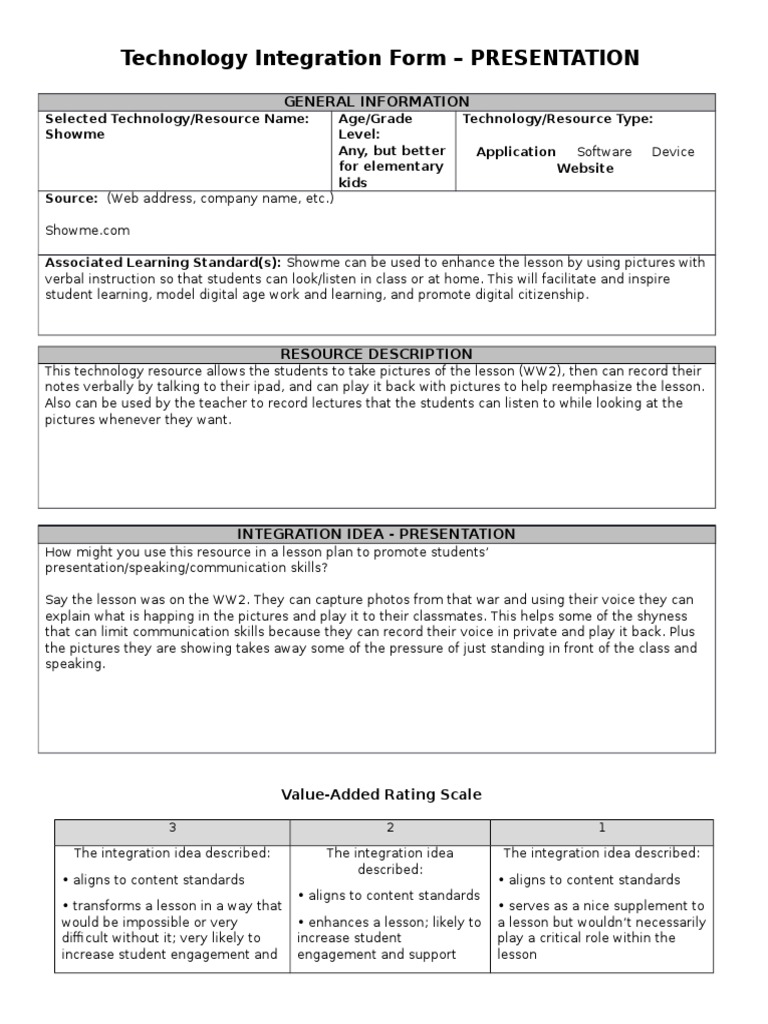Technology Integration Template-Presentation | PDF | Teaching | Learning