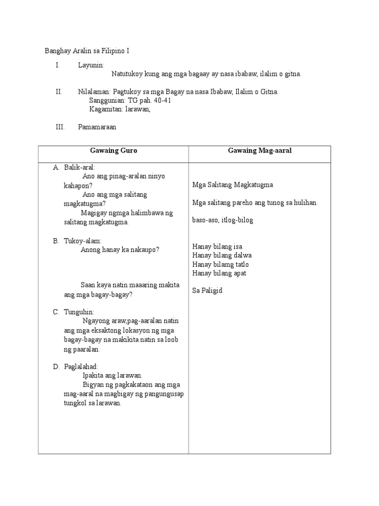 Banghay Aralin Sa Filipino Part 1 | PDF