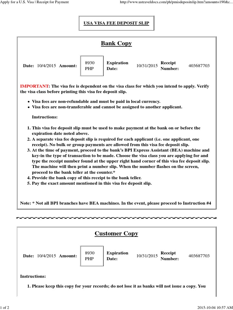 20 Apply For A U.S. Visa - Receipt For Payment | PDF | Fee | Travel Visa