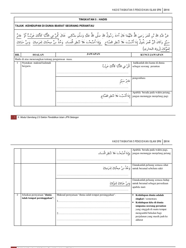 Modul Intervensi Hadis Tingkatan 5 | PDF