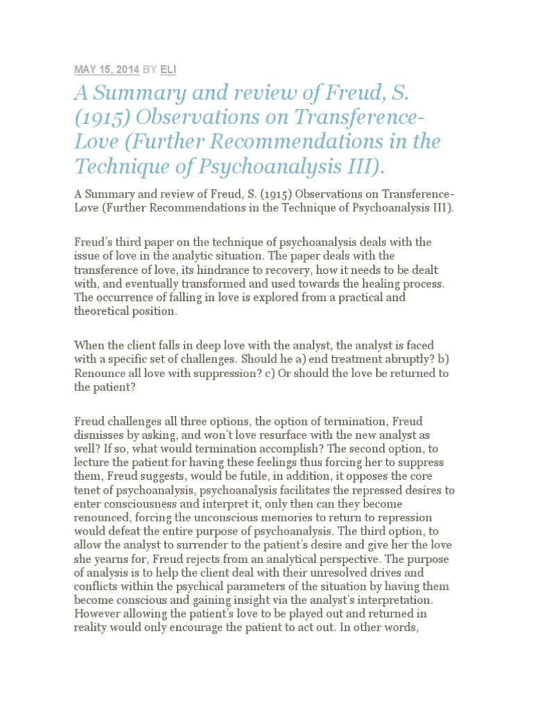 Transference - Summary | PDF | Psychoanalysis | Interpretation (Philosophy)