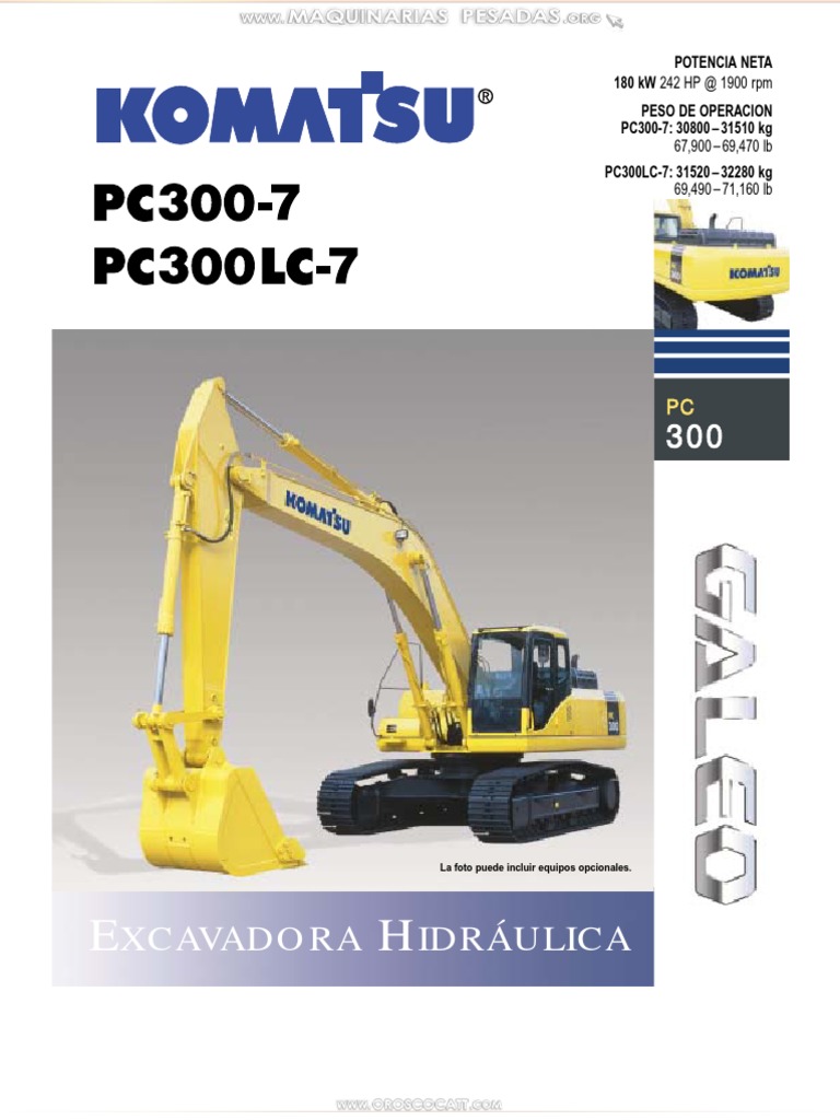 Ficha Técnica Excavadora Komatsu PC300-7 | PDF | Filtración | Tungsteno