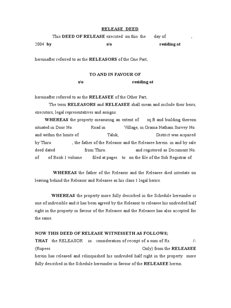 Release Deed | PDF | Deed | Natural Resources Law