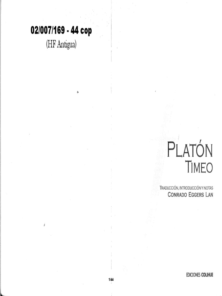 EGGERS LAN Introducción A PLATÓN - Timeo PDF | PDF