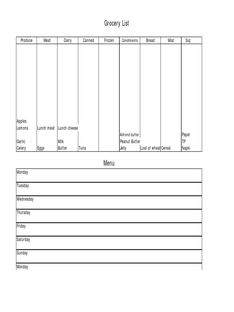 Essential Weekly Grocery List | PDF