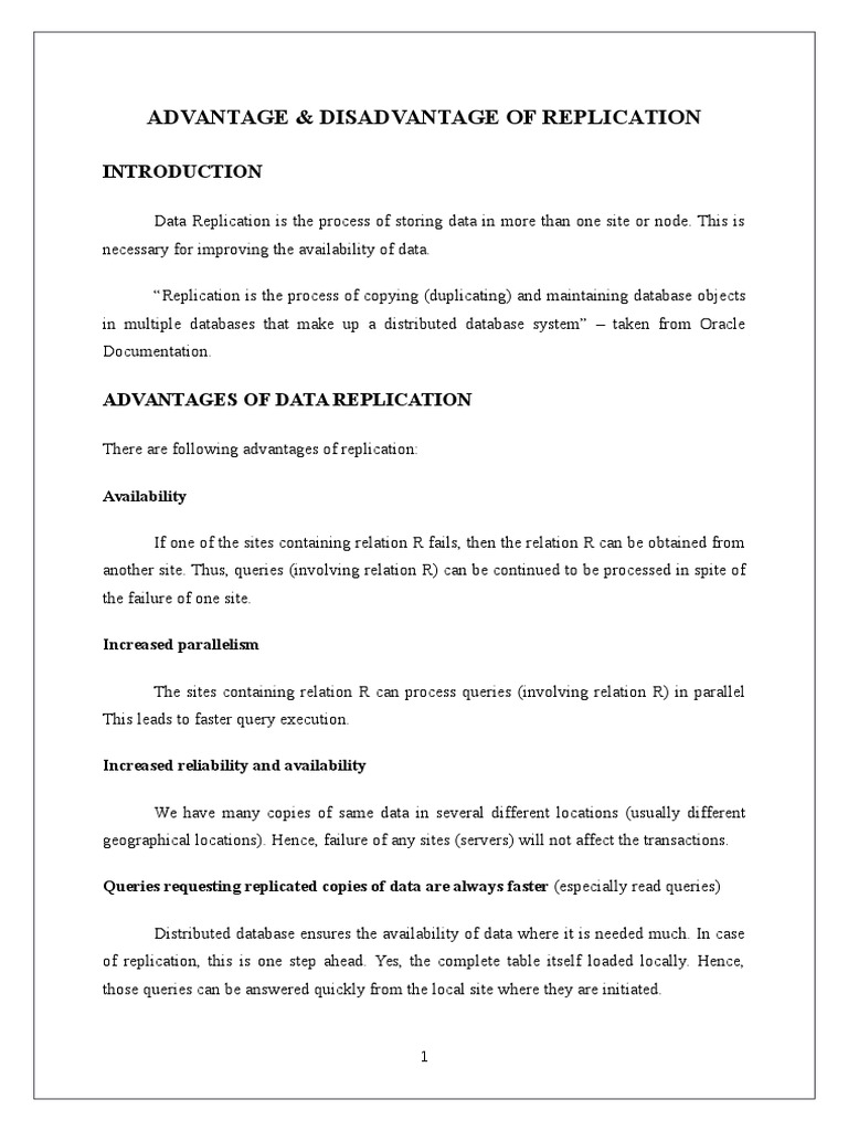 Adv N Disadv Of Replication Pdf Replication Computing Databases