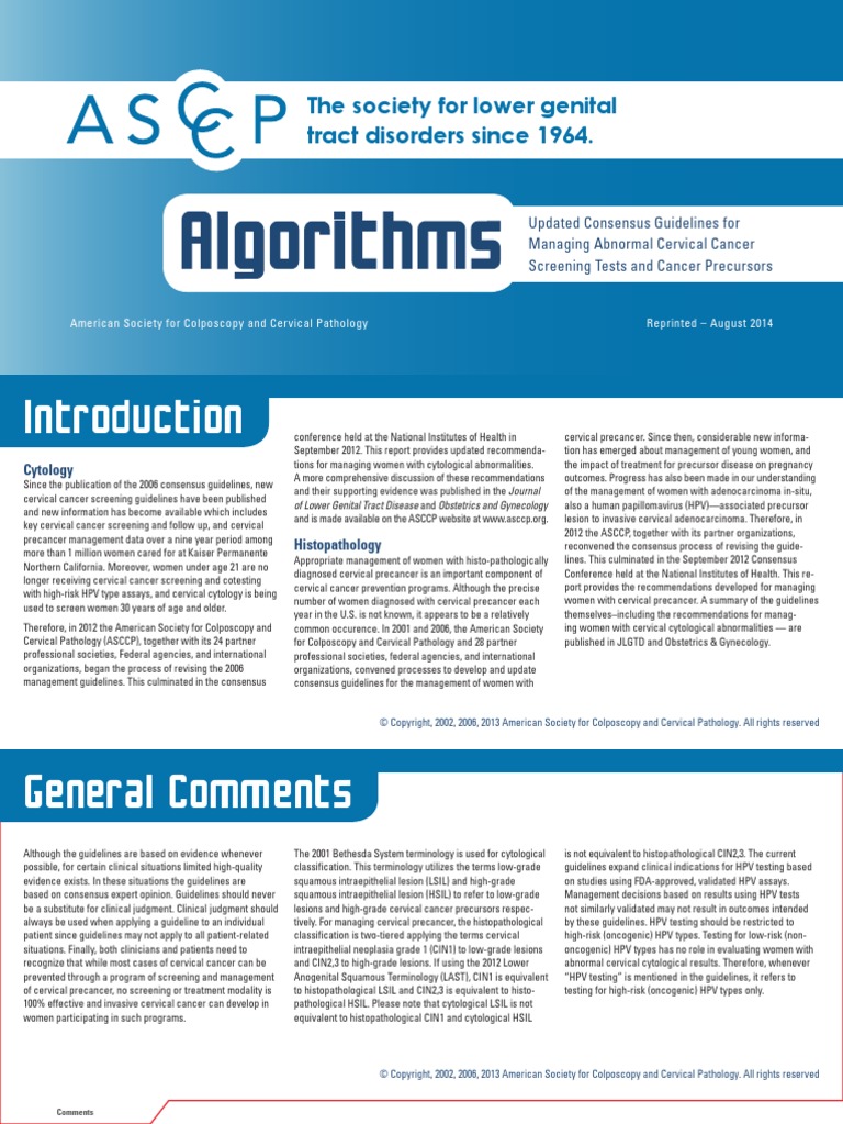 ASCCP Management Guidelines - August 2014 PDF | PDF | Cervical Cancer ...