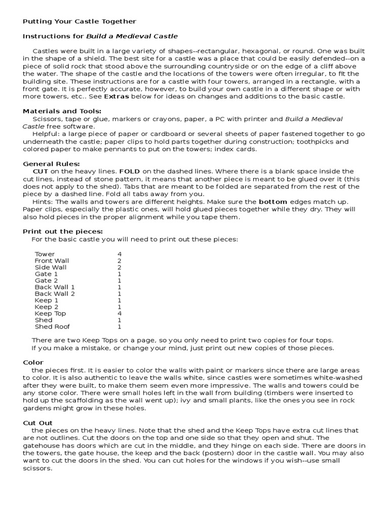 Putting Your Castle Together | PDF | Castle | Shed
