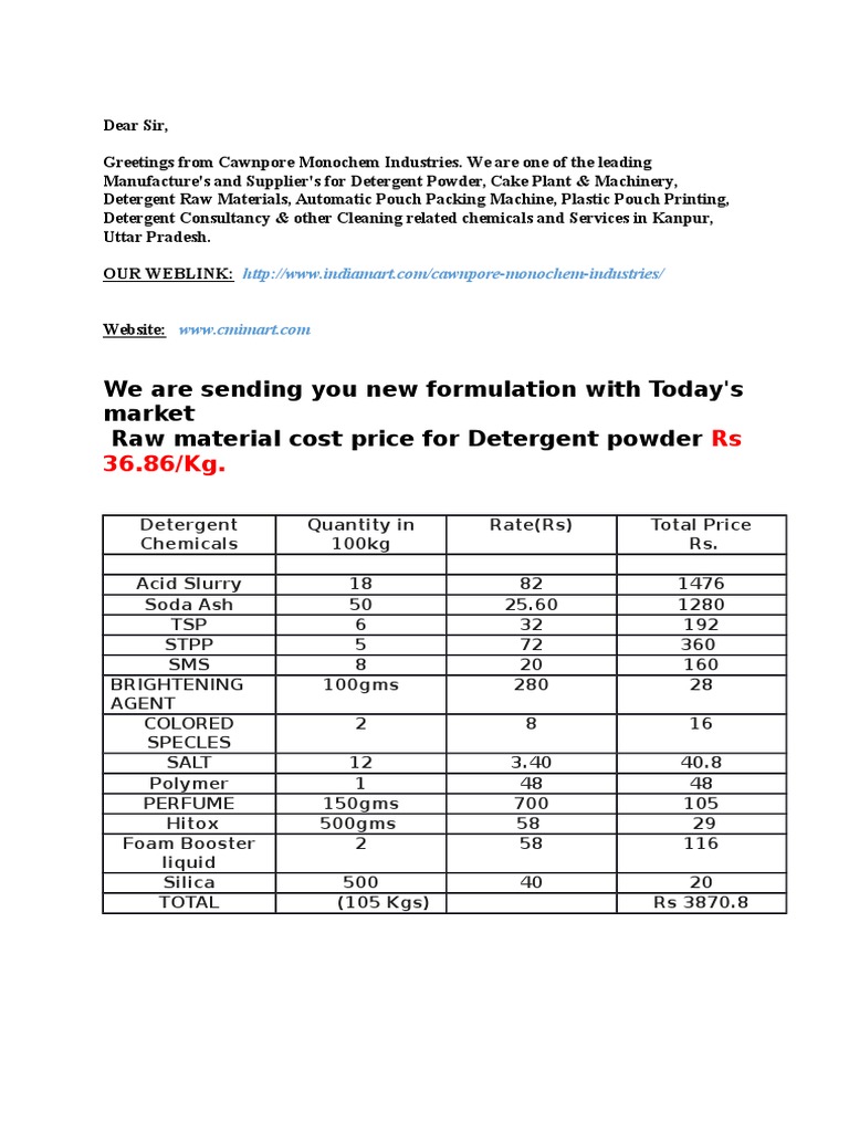 Detergent Powder Formulation Details | PDF | Sodium Hydroxide | Detergent