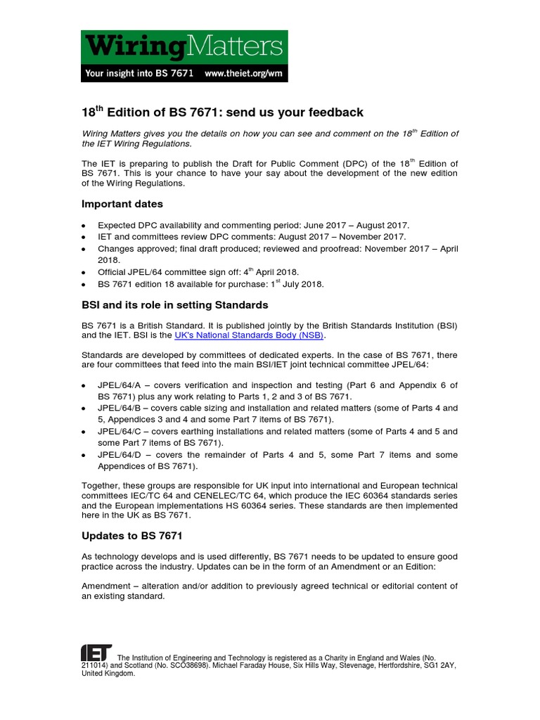 18th Edition of BS 7671 - Send Us Your Feedback1 | PDF | Business