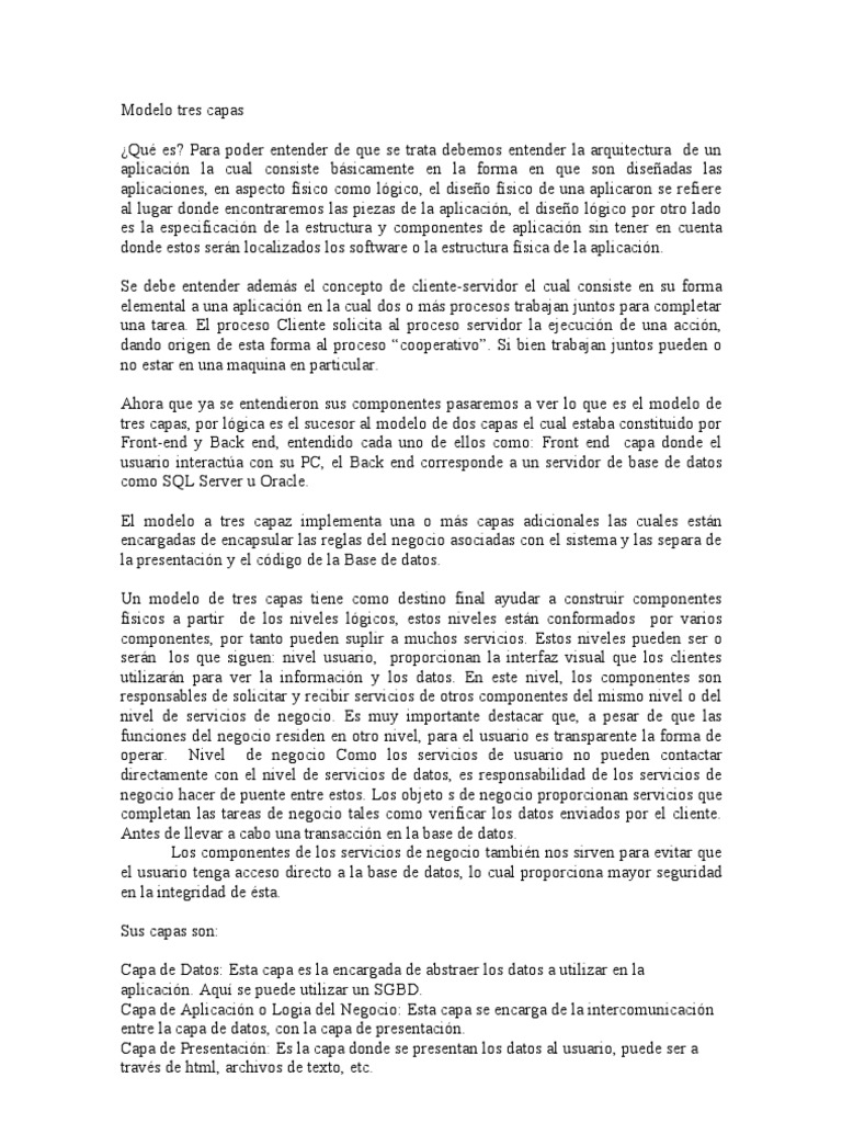 Modelo Tres Capas | PDF | Extremos delantero y trasero | Bases de datos
