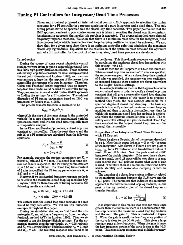 Tuning PI Controllers For Integrator/Dead Time Processes | PDF | Solubility | Control Theory