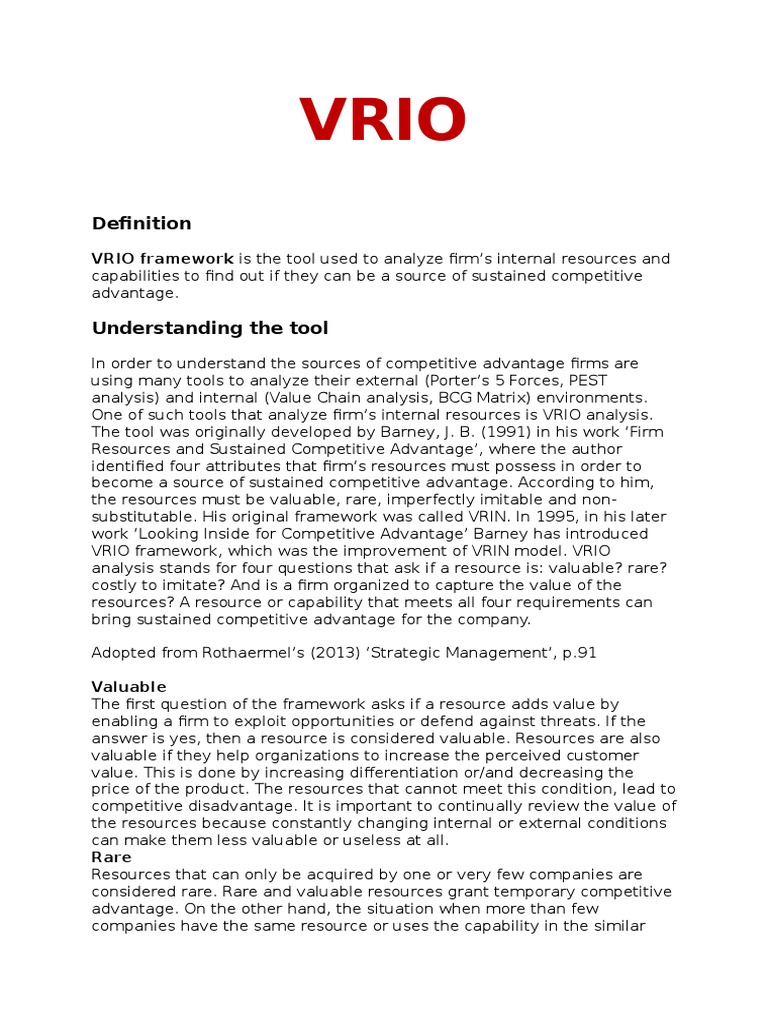 VRIO | PDF | Competitive Advantage | Strategic Management