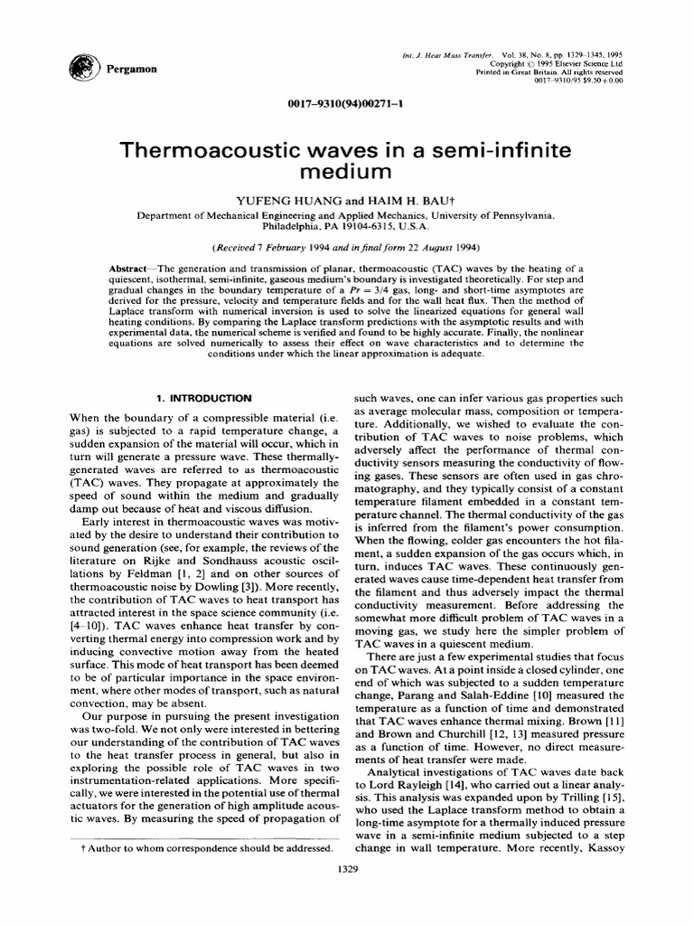 Thermoacoustic Waves In A Semi Infinite Medium Pdf Waves Heat Transfer