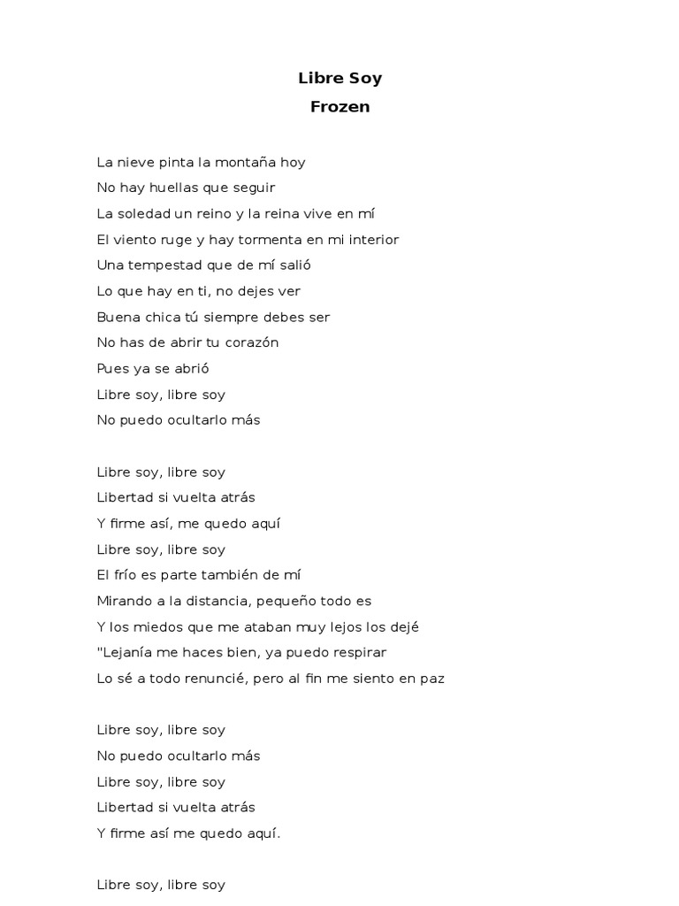 Letras De Canciones De Frozen-todo Lo Que Puedas Imprimir