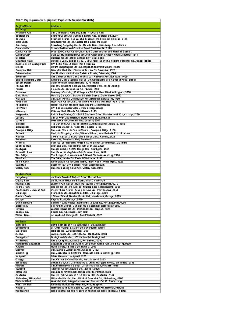 Easypay Branch Locations in South Africa | PDF | Home & Garden