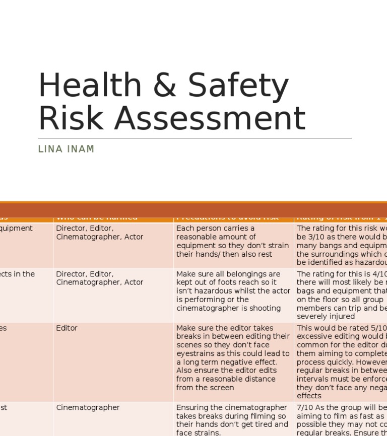 Health & Safety Risk Assessment | PDF